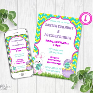 Easter Egg Hunt and Potluck Party Invitation, Holiday Party Invitation ...