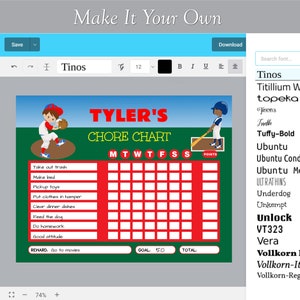 Baseball Children's Chore Chart, Editable Reward Chart, Printable Kid's ...