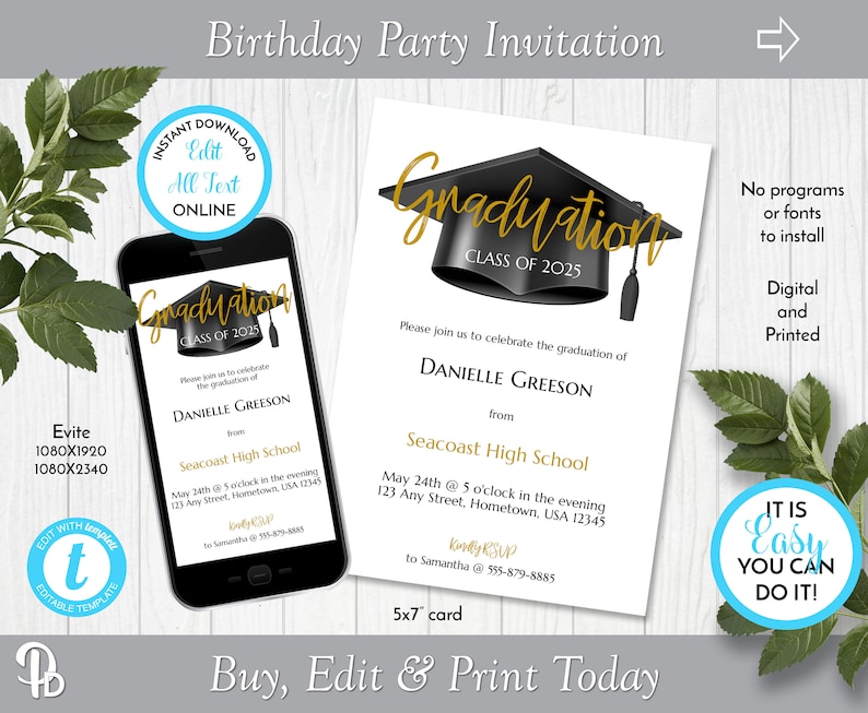 Graduation Cap Graduation Invitation Template Senior | Etsy