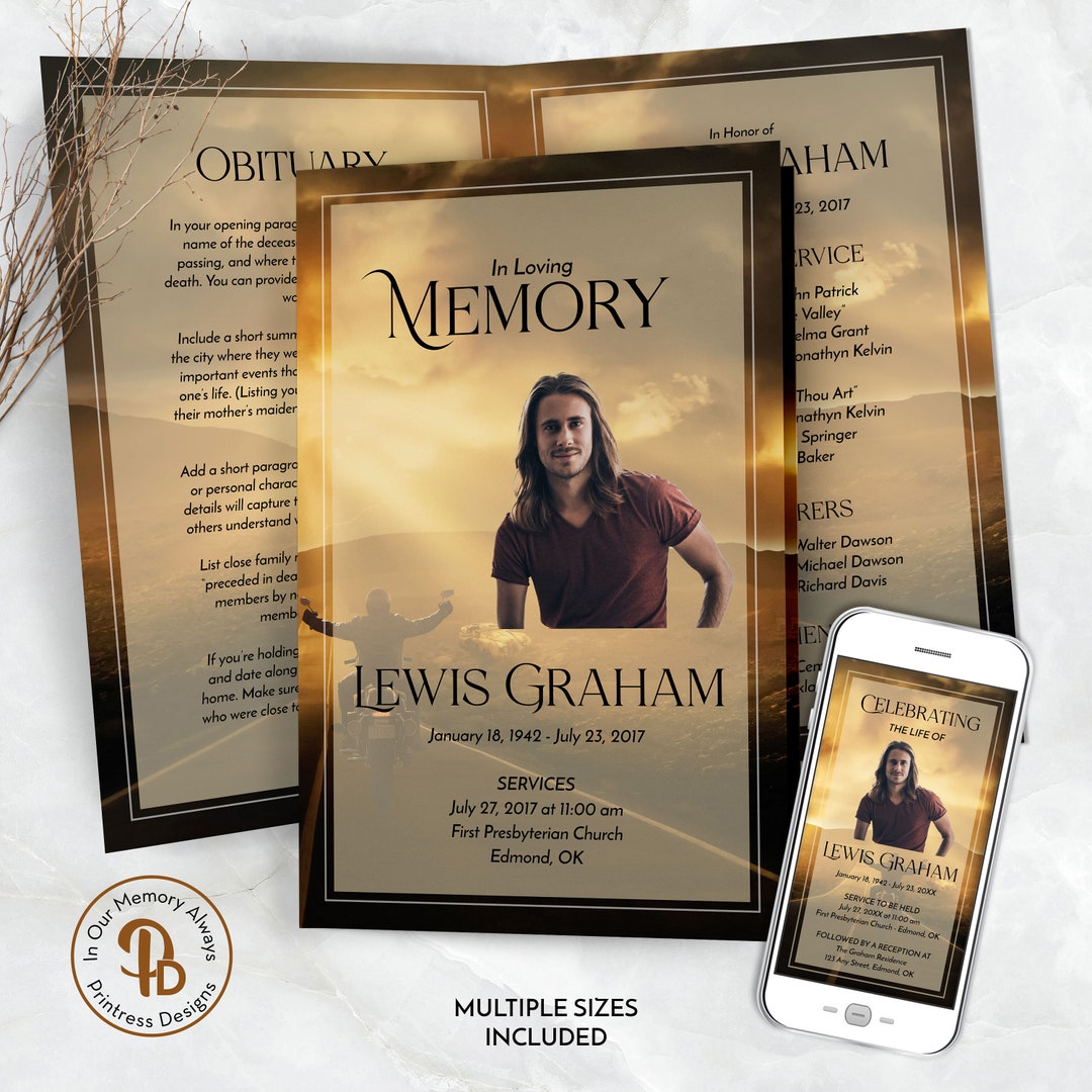 Riding Into the Sunset Funeral Program Template, Celebration of Life ...