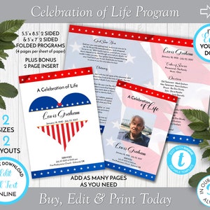 Patriotic Funeral Program Template, Obituary/order of Service Template ...