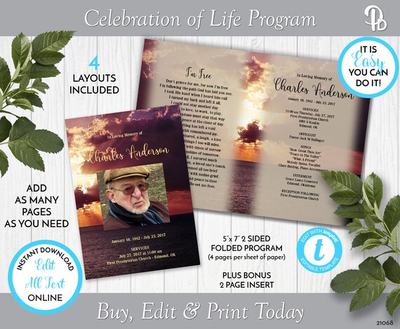 Sunset Horizon Funeral Program Template Obituary/Order of | Etsy