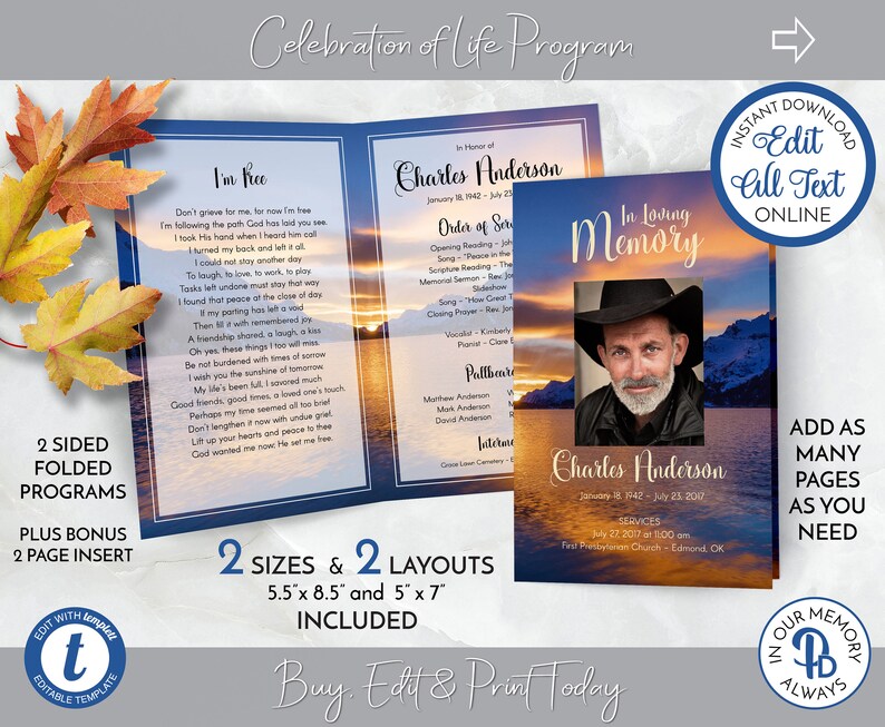 Enchanted Sunset Funeral Program Obituary Template - Etsy