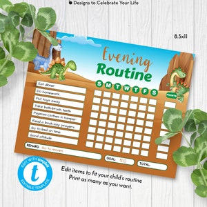 Dinosaur Children's Daily Routine Charts Morning Routine | Etsy