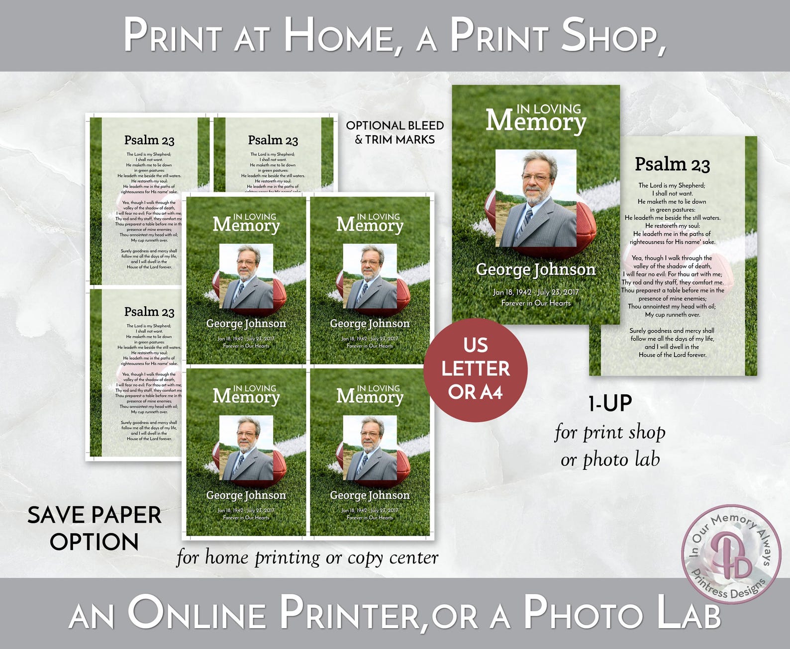 Football Fan Funeral Keepsake Prayer Card, Sports Memorial Favor ...