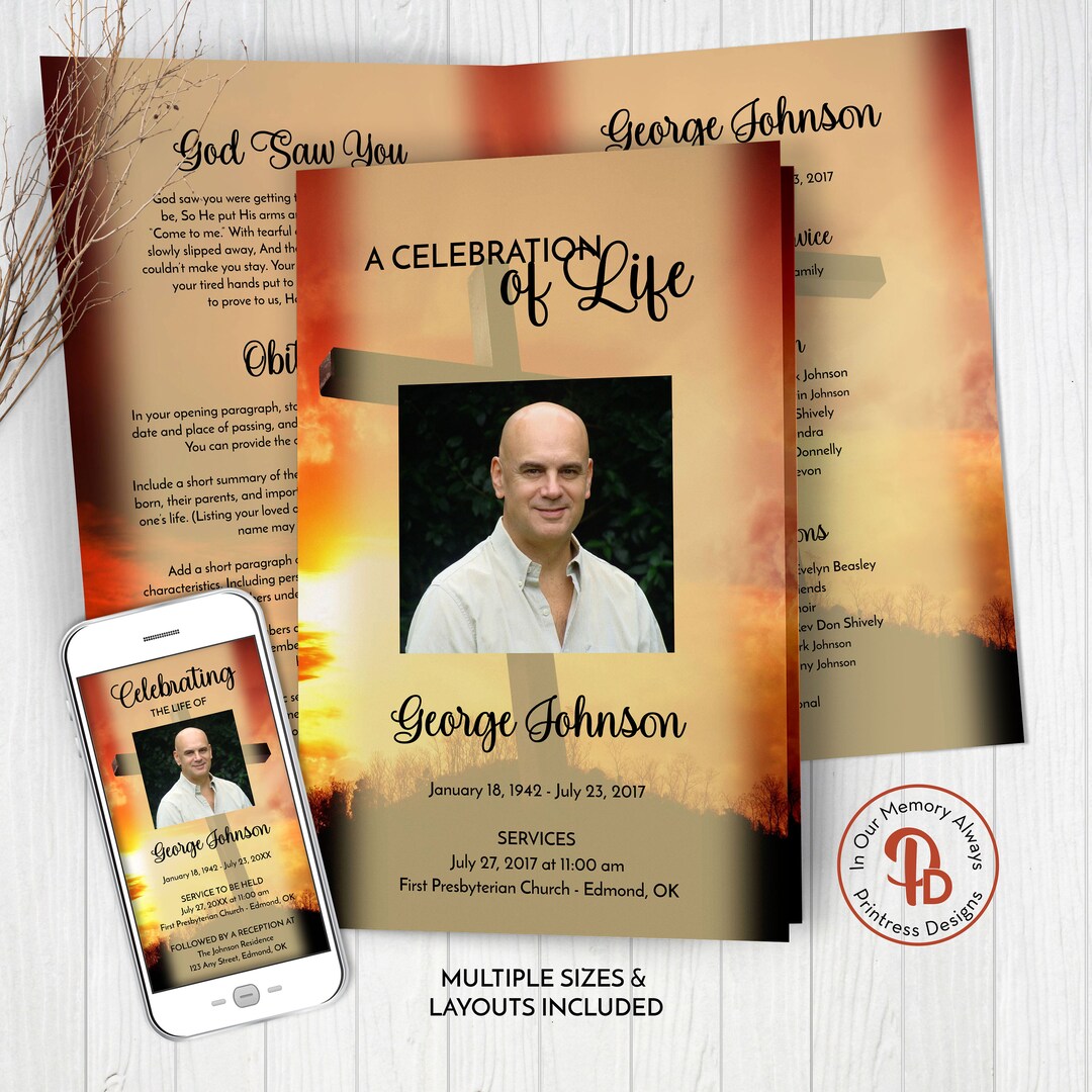 Sunset Cross Funeral Program Template, Obituary/order of Service ...
