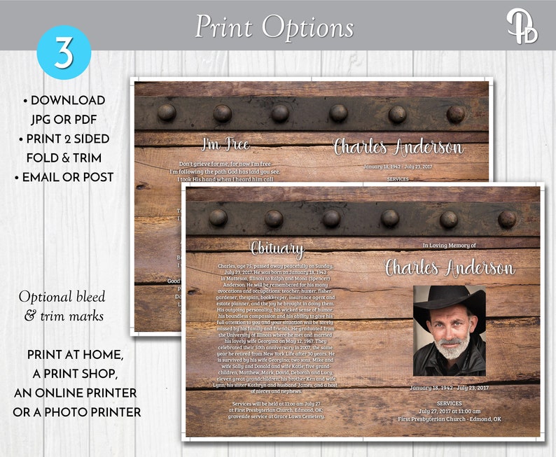 Aged Rustic Wood Funeral Program Template Obituary/order of | Etsy