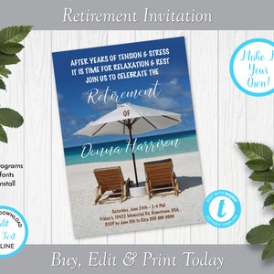 Beach Chairs Retirement Party Invitation, Retirement Celebration ...