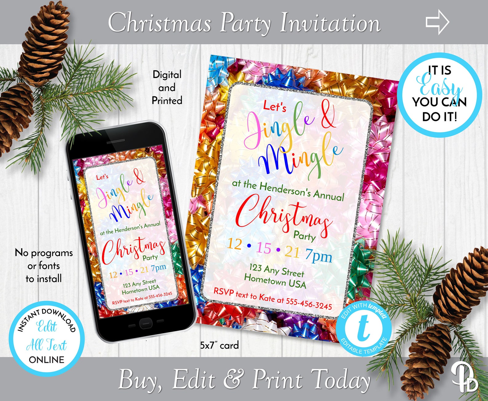 Colorful Christmas Party Invitation Holiday Invitation | Etsy
