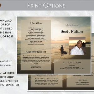 Surfer at Sunset Funeral Program, Obituary Template, Ocean Sunset ...