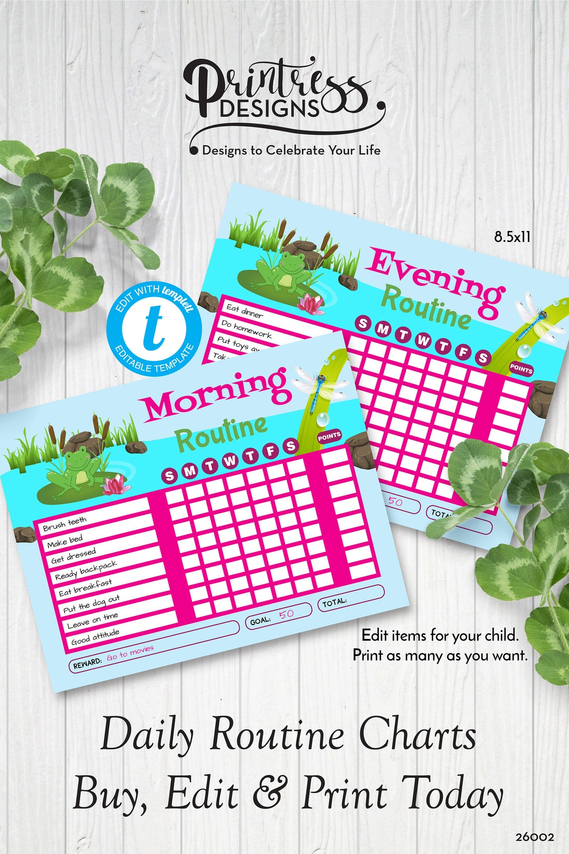 Frog on Lily Pad Children's Daily Routine Charts Morning | Etsy