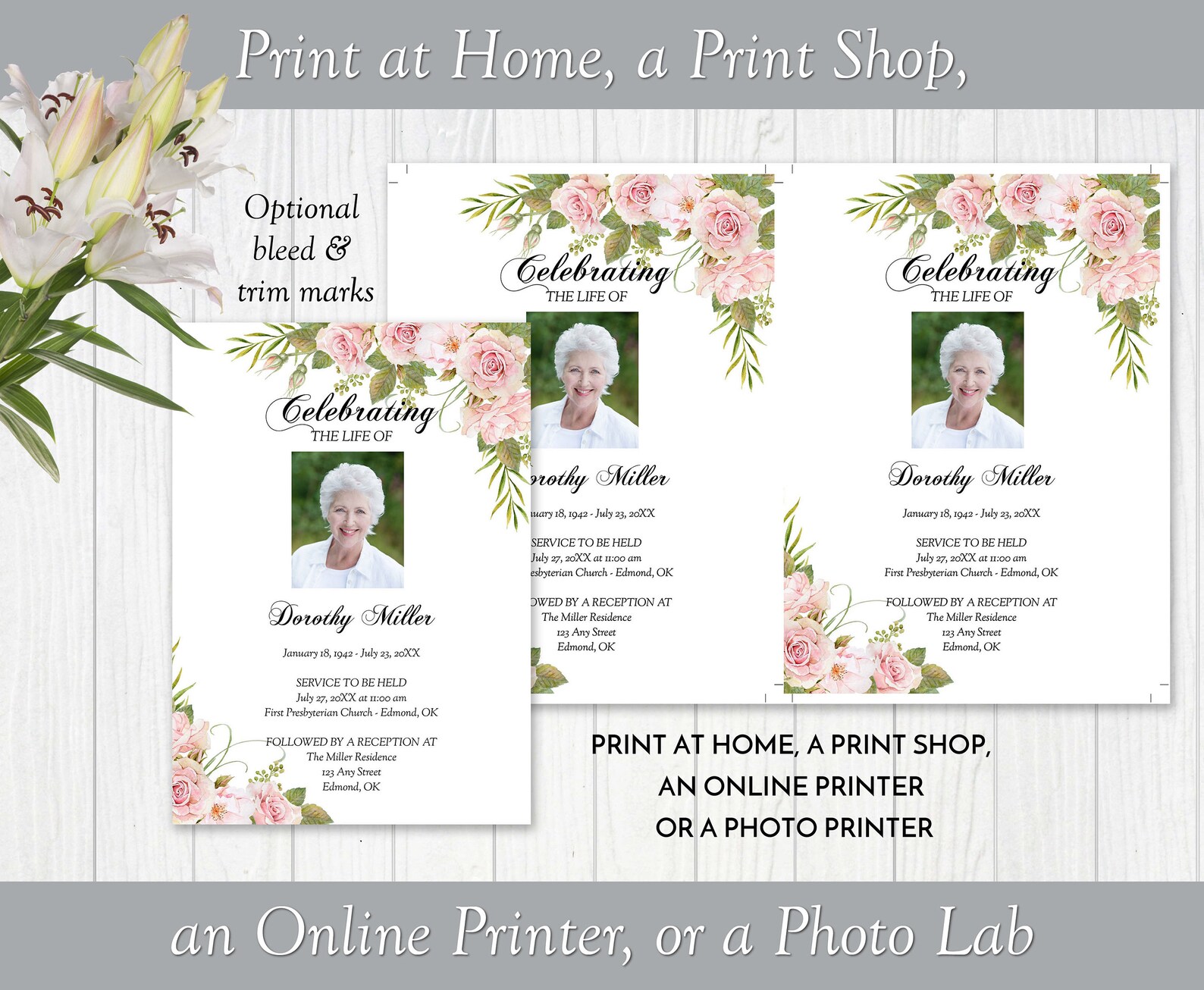 Blush Pink Rose Funeral Invitation Electronic Funeral - Etsy