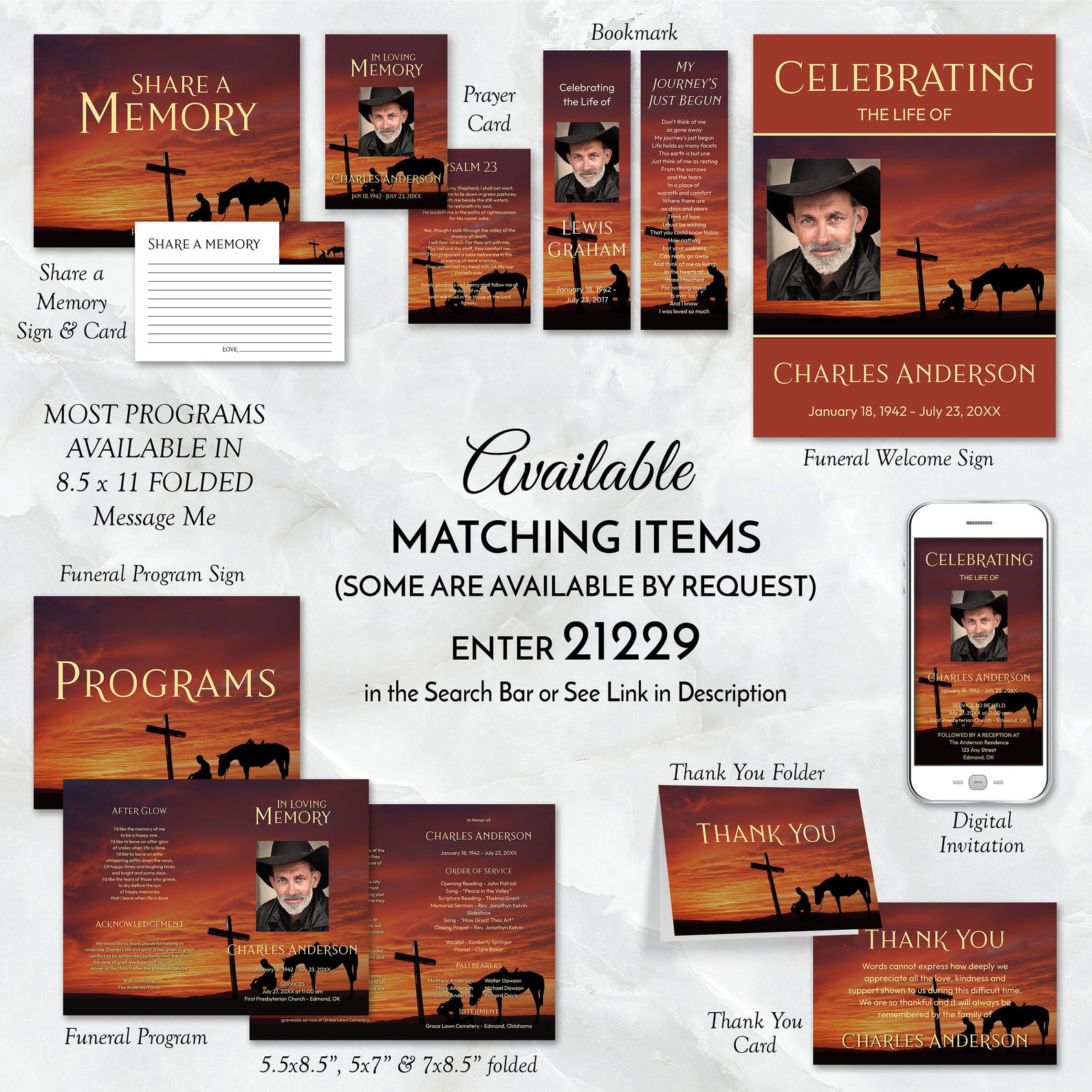 Cowboy Kneeling at Sunset Funeral Program Obituary Template - Etsy