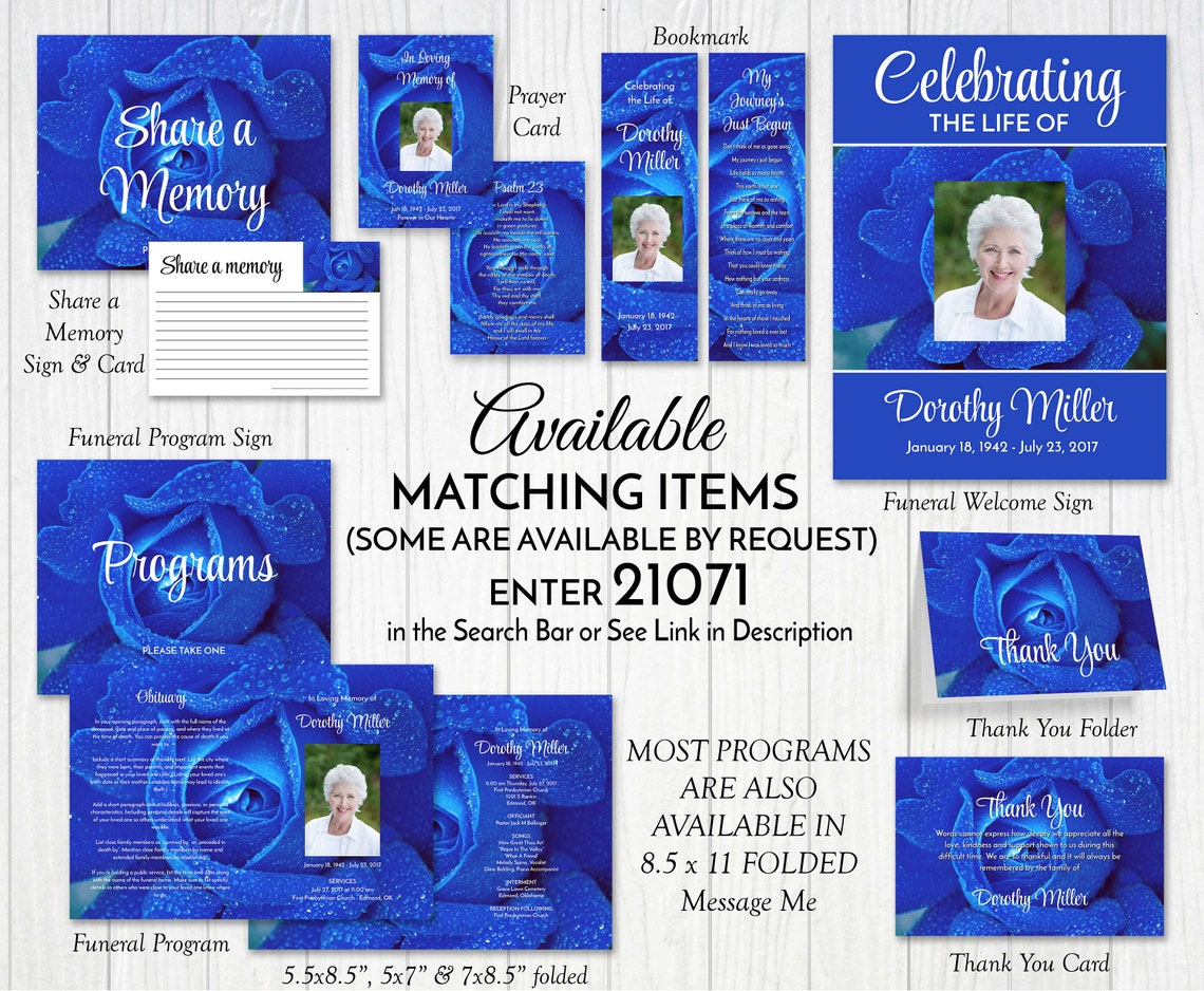 Blue Rose Funeral Program Template Obituary/order of Service | Etsy