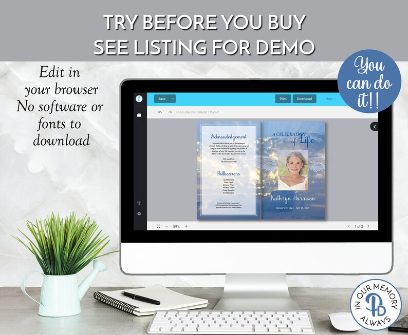 Angel in the Clouds Funeral Program Obituary Template - Etsy