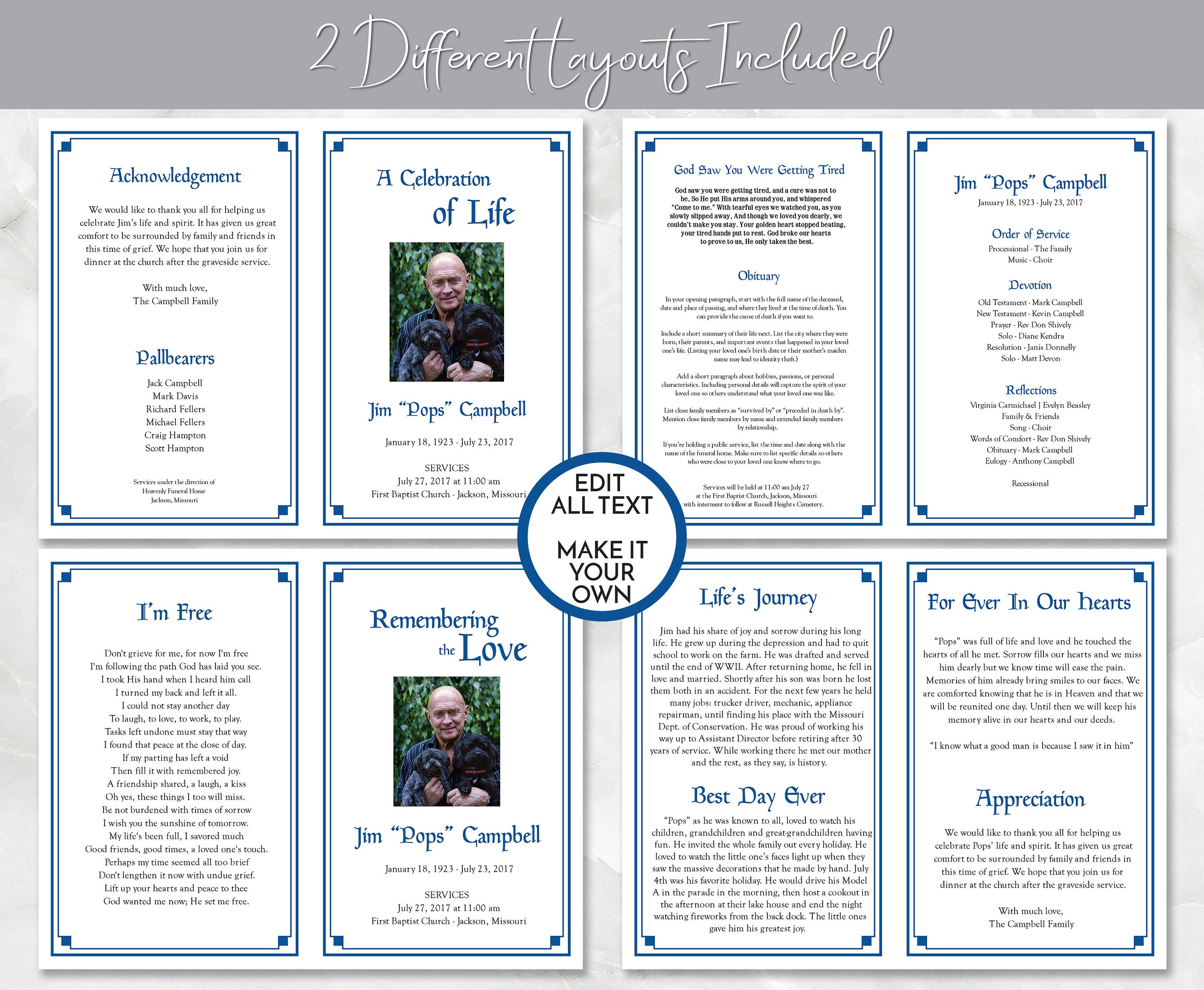Simple Classic Funeral Program Obituary Template Celebration | Etsy
