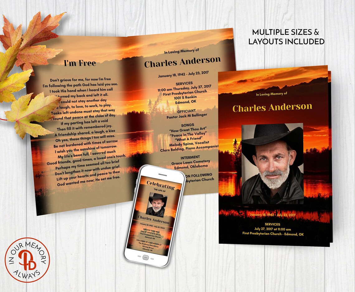 Sunset Fishing Funeral Program Template Obituary/order of - Etsy Canada