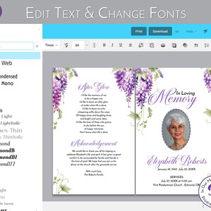 Wisteria Funeral Program Template, Obituary Template, Purple Floral ...