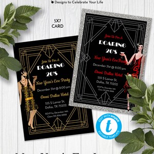 Roaring 20s Flapper New Year's Party Invitation, 4 Different Templates ...