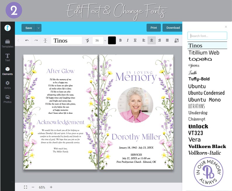 Spring Wildflowers Funeral Program Obituary Template - Etsy