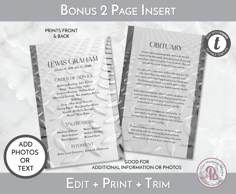 Mechanic’s Funeral Program Template, Celebration of Life Obituary ...