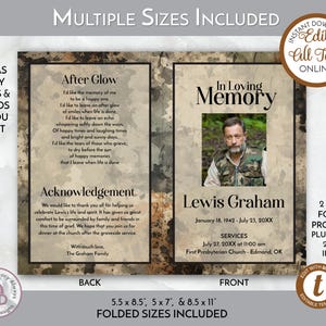Camouflage Funeral Program Template, Memorial Service Bulletin for ...