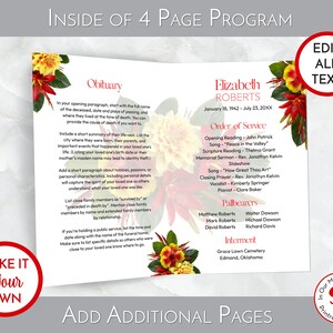 Tropical Floral Funeral Program Template, Celebration of Life Memorial ...