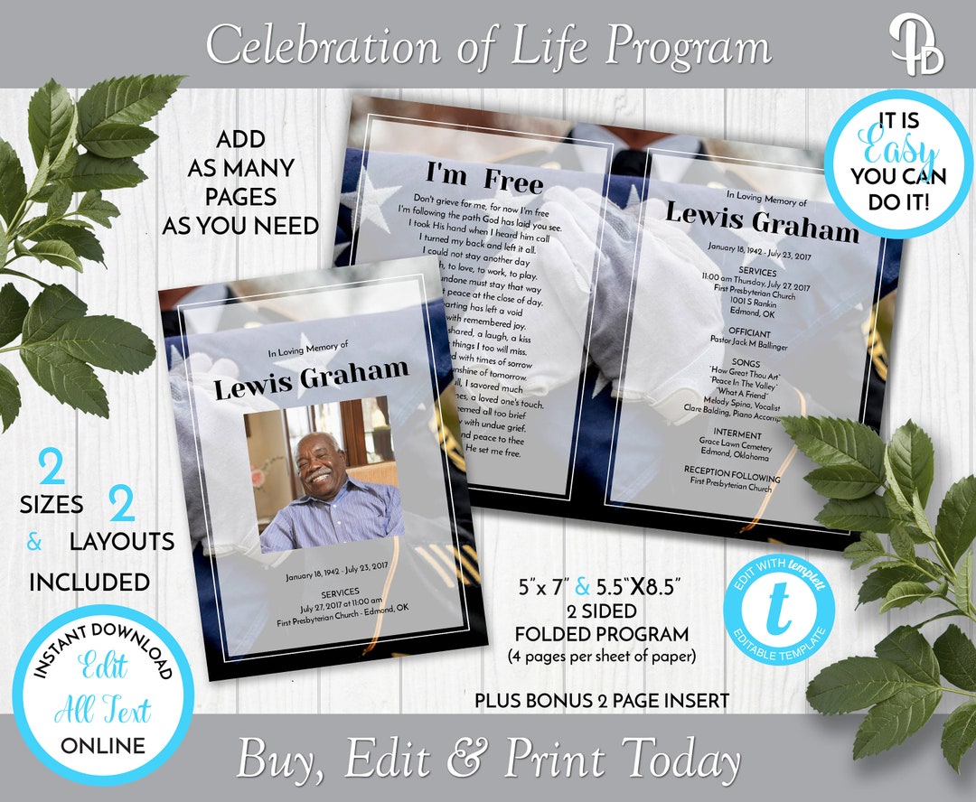 Military Honors Funeral Program Template Patriotic - Etsy
