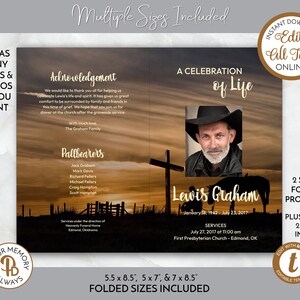 Cowboy Kneeling at a Cross Funeral Program, Obituary Template ...