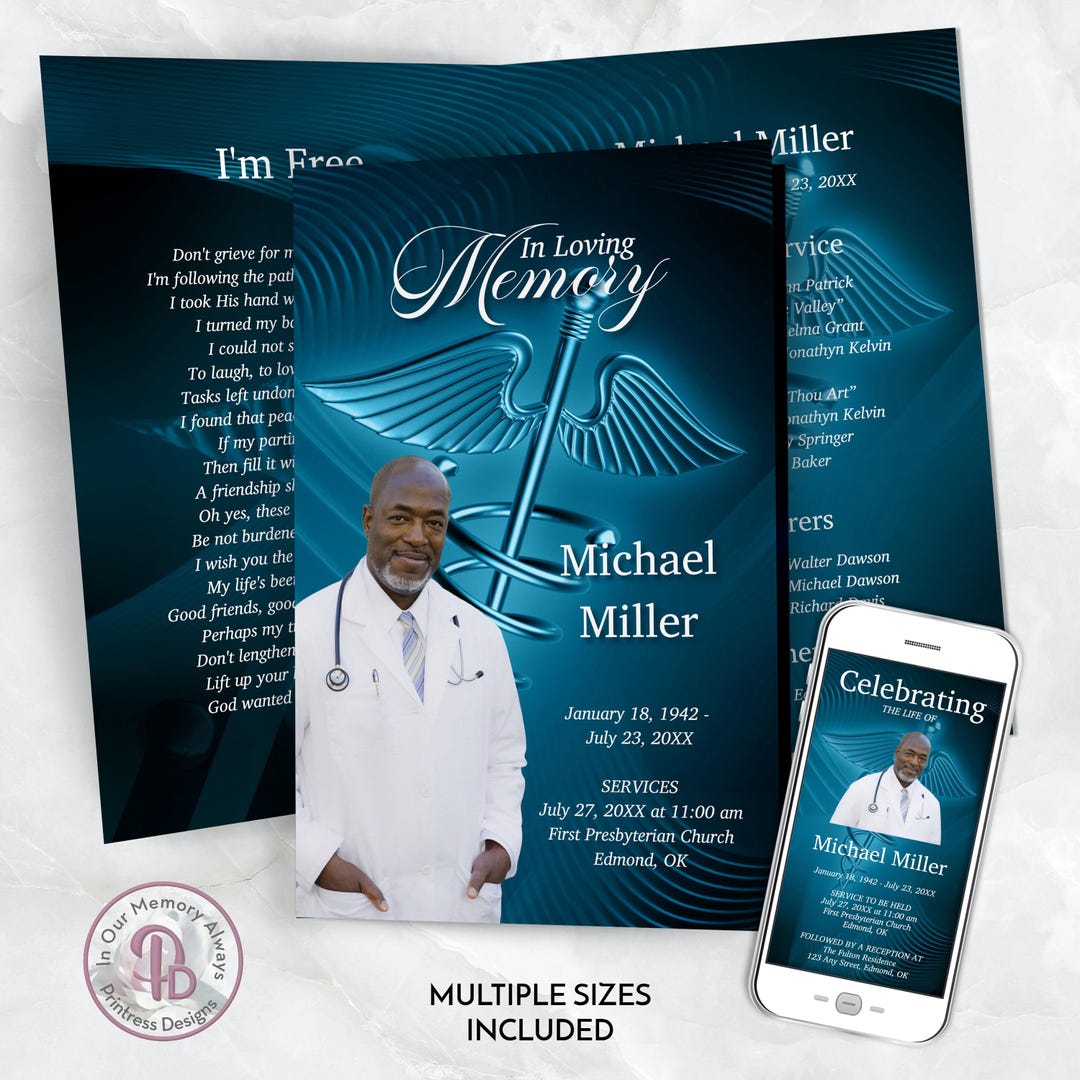 Funeral Program for Nurse or Doctor, Obituary/order of Service Template ...