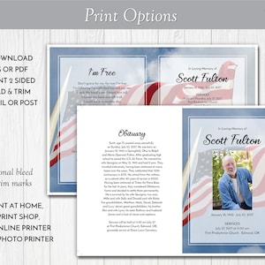 Patriotic Funeral Program Template, Obituary, Order of Service Template ...