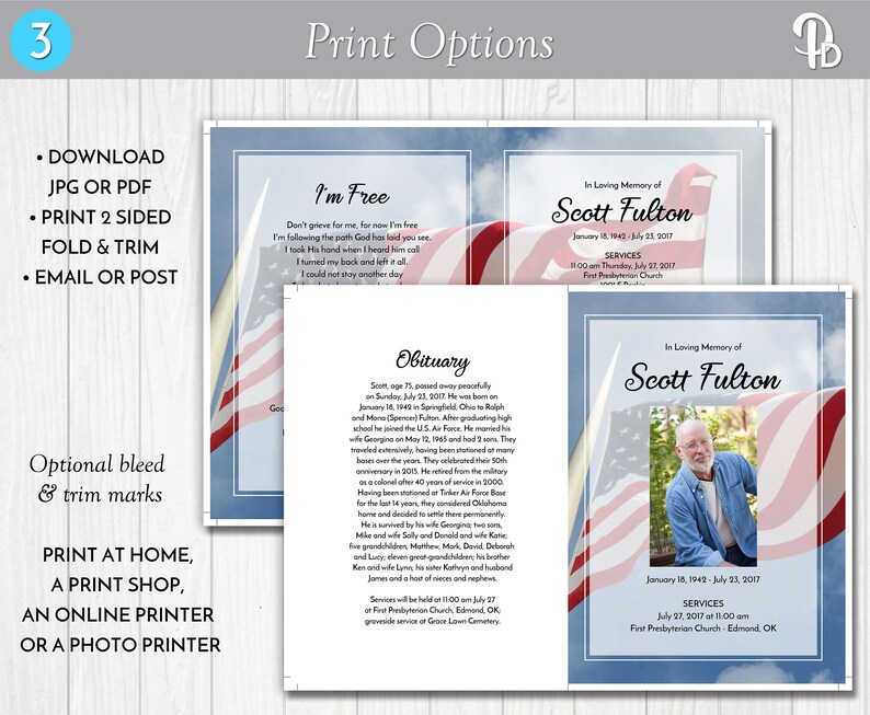 Patriotic Funeral Program Template Obituary Order of Service - Etsy