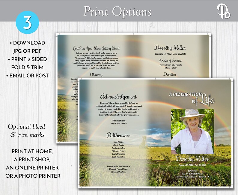 Double Rainbow Funeral Program Template Obituary/order of - Etsy