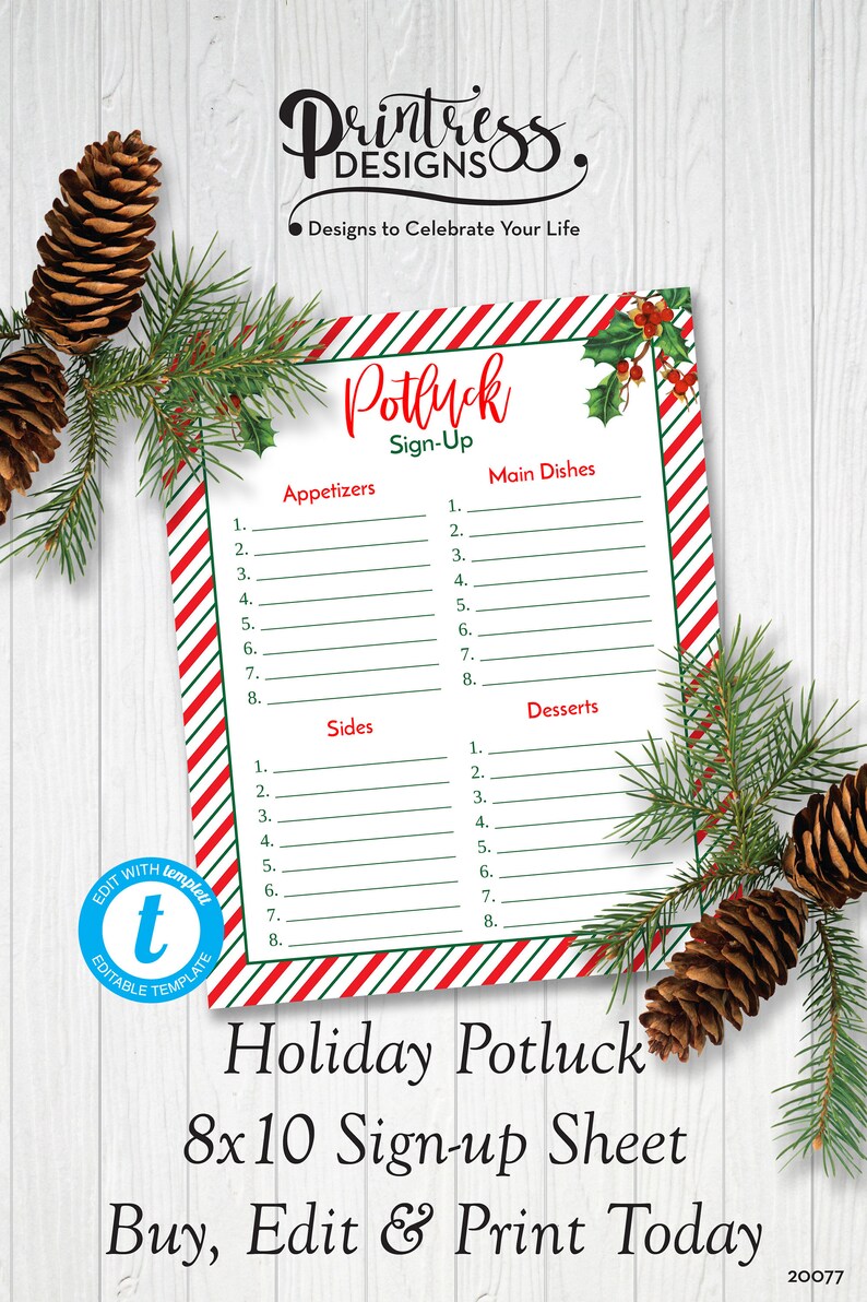 Festive Holly Holiday Potluck Invitation Set Including - Etsy