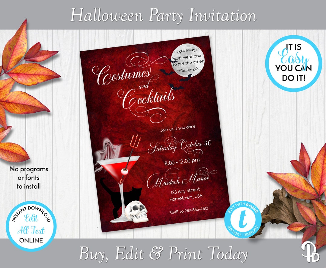 Costumes and Cocktails Printable Halloween Costume Party - Etsy