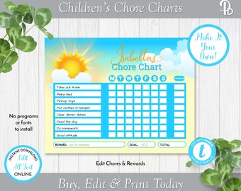 Editable Sunshine Reward Chart for Kids Sunshine Routine - Etsy Canada