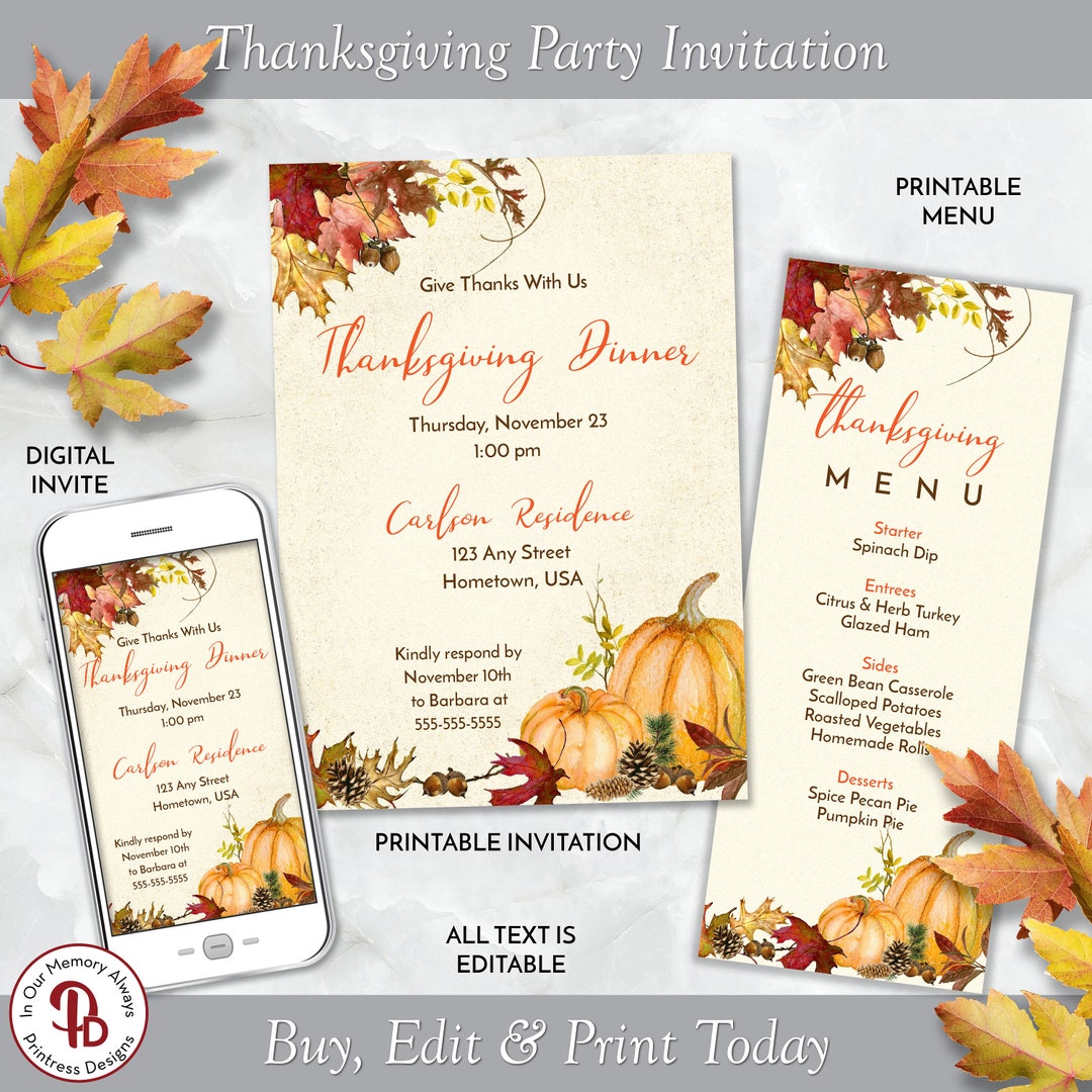 Fall Harvest Thanksgiving Dinner Invitation Includes Digital Invite and ...
