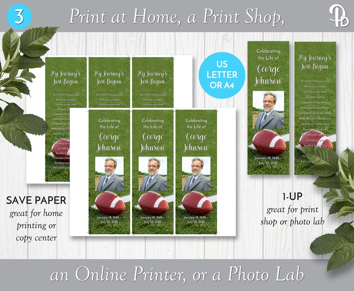 Football Printable Funeral Bookmark Template Sports Editable - Etsy