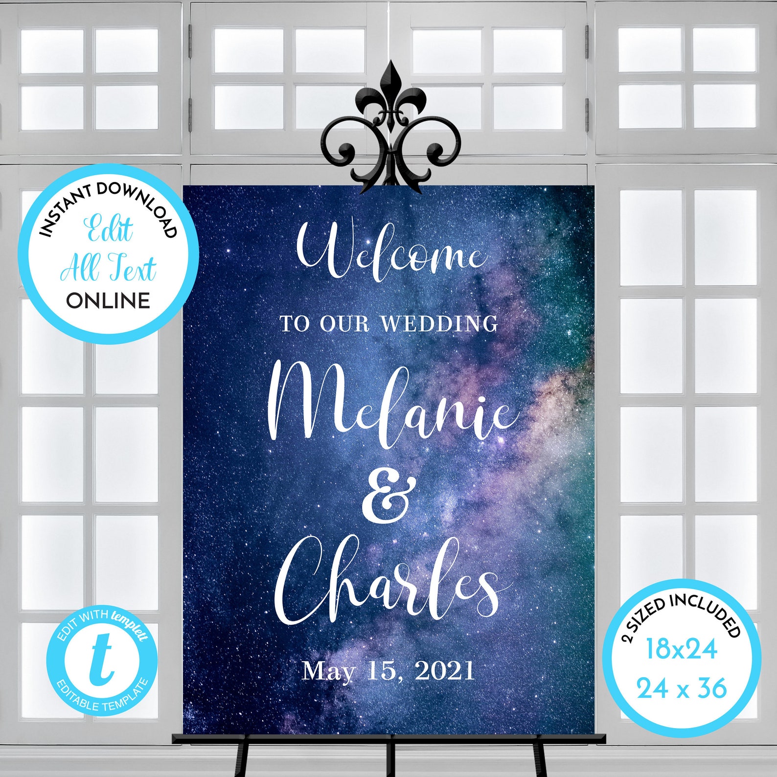 Celestial Night Wedding Welcome Sign, Winter Wedding Sign, Editable ...