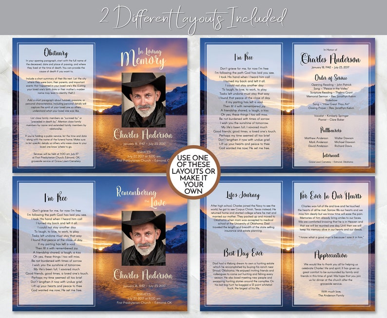 Enchanted Sunset Funeral Program, Obituary Template, Celebration of ...