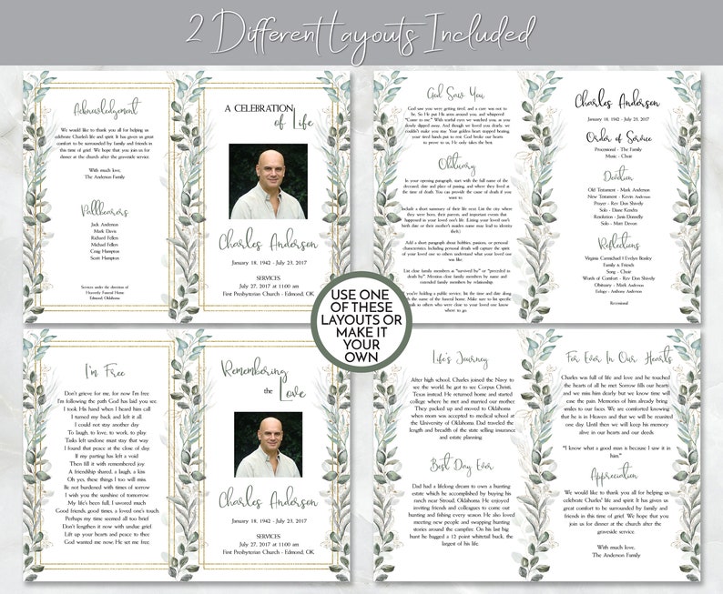 Greenery Border Funeral Program Obituary Template - Etsy