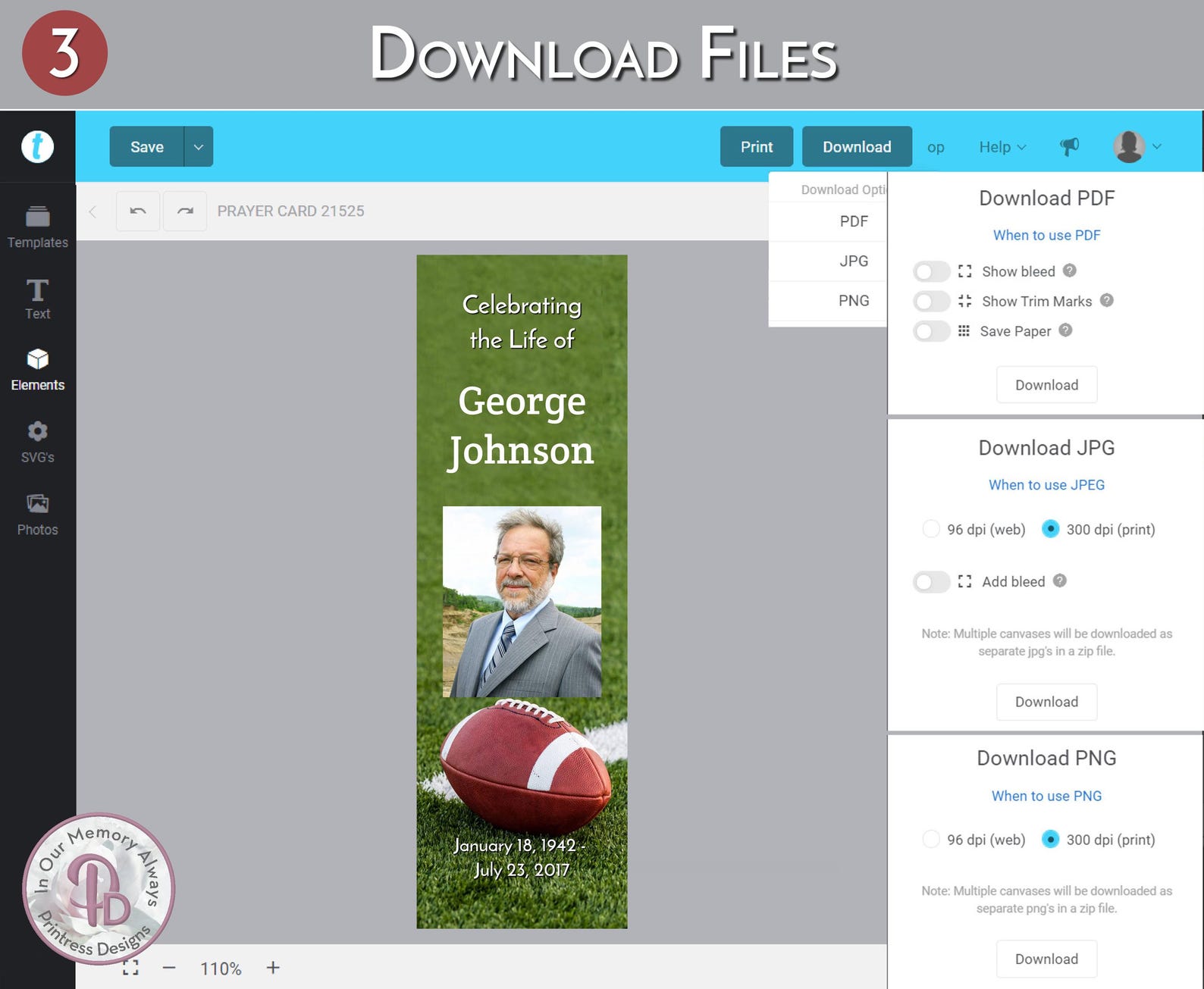 Football Printable Funeral Bookmark Template, Sports Editable Memorial ...