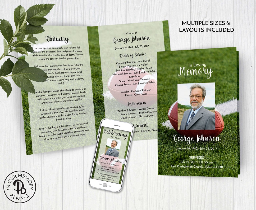 Football Fan Funeral Program Template Obituary/order of - Etsy