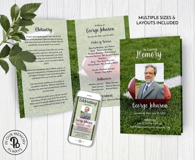 Football Fan Funeral Program Template Obituary/order of - Etsy