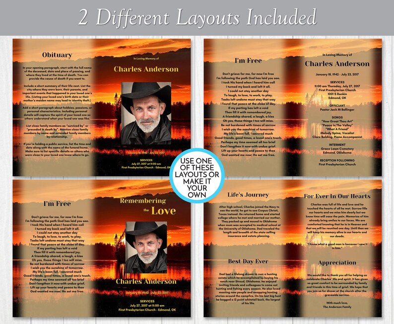 Sunset Fishing Funeral Program Template Obituary/order of - Etsy