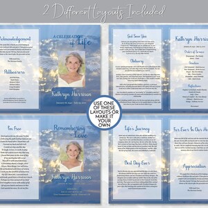 Angel in the Clouds Funeral Program, Obituary Template, Celebration of ...