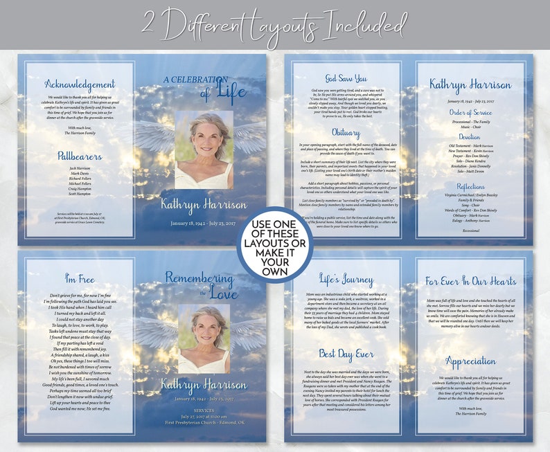 Angel in the Clouds Funeral Program Obituary Template | Etsy