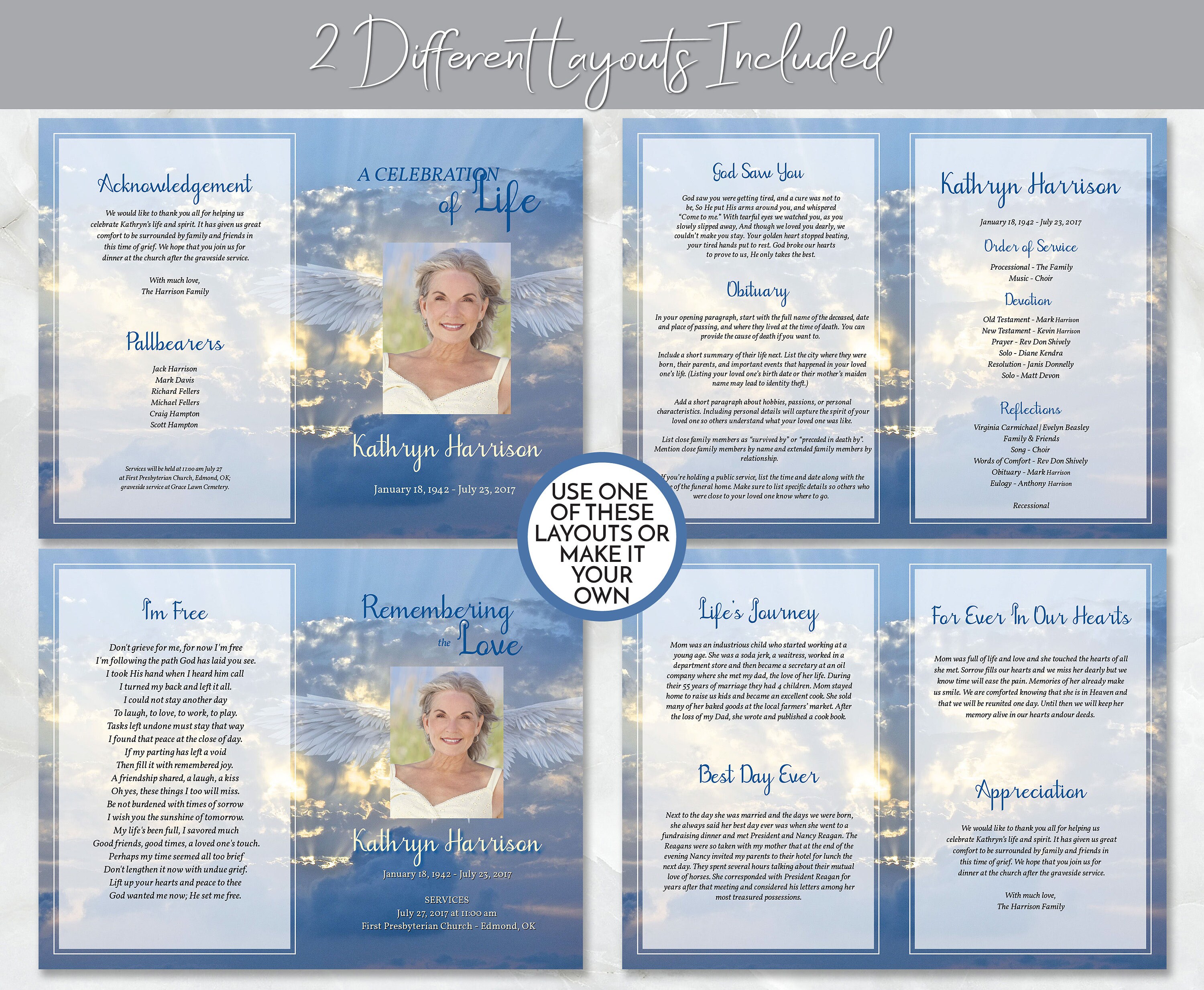 Angel in the Clouds Funeral Program Obituary Template - Etsy Canada