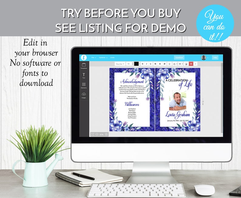 Blue Floral Border Funeral Program Template Obituary/order of - Etsy