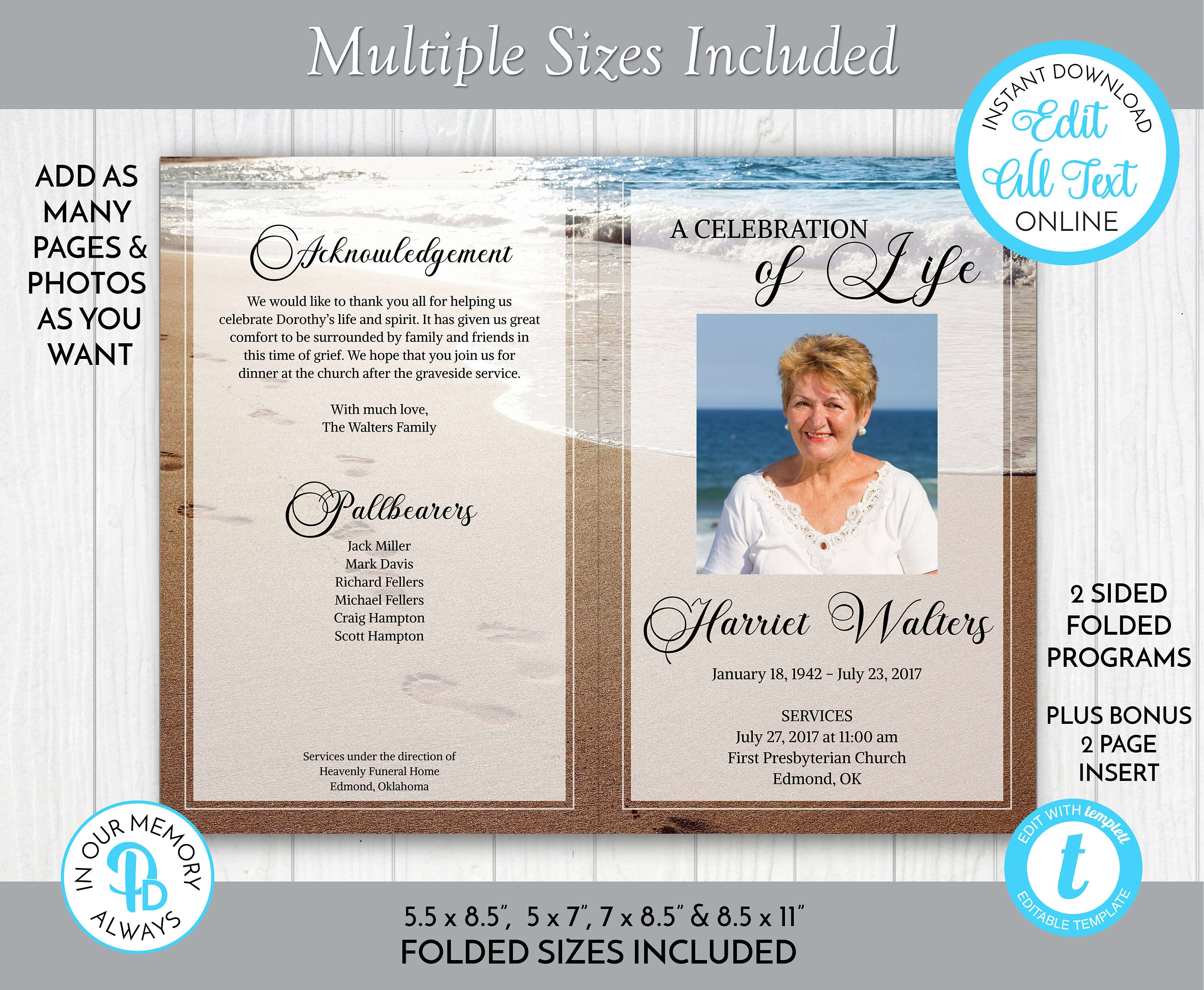 Footprints in the Sand Funeral Program Template - Etsy Canada